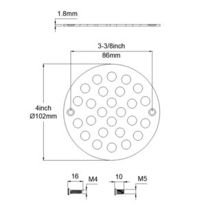 Holge Round 4 Inch Screw-in Floor Drain Cover Replacement Shower Drainer Grate with Screws (Matte Black)