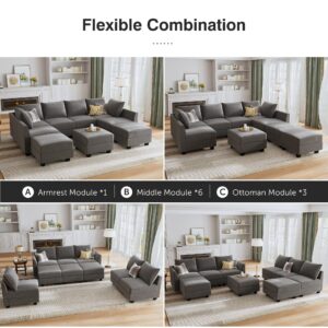 HONBAY Ottoman Module for Modular Sectional Sofa, Storage Ottoman Square Ottoman Bench for Living Room, Velvet Grey