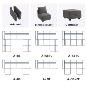 HONBAY Ottoman Module for Modular Sectional Sofa, Storage Ottoman Square Ottoman Bench for Living Room, Velvet Grey