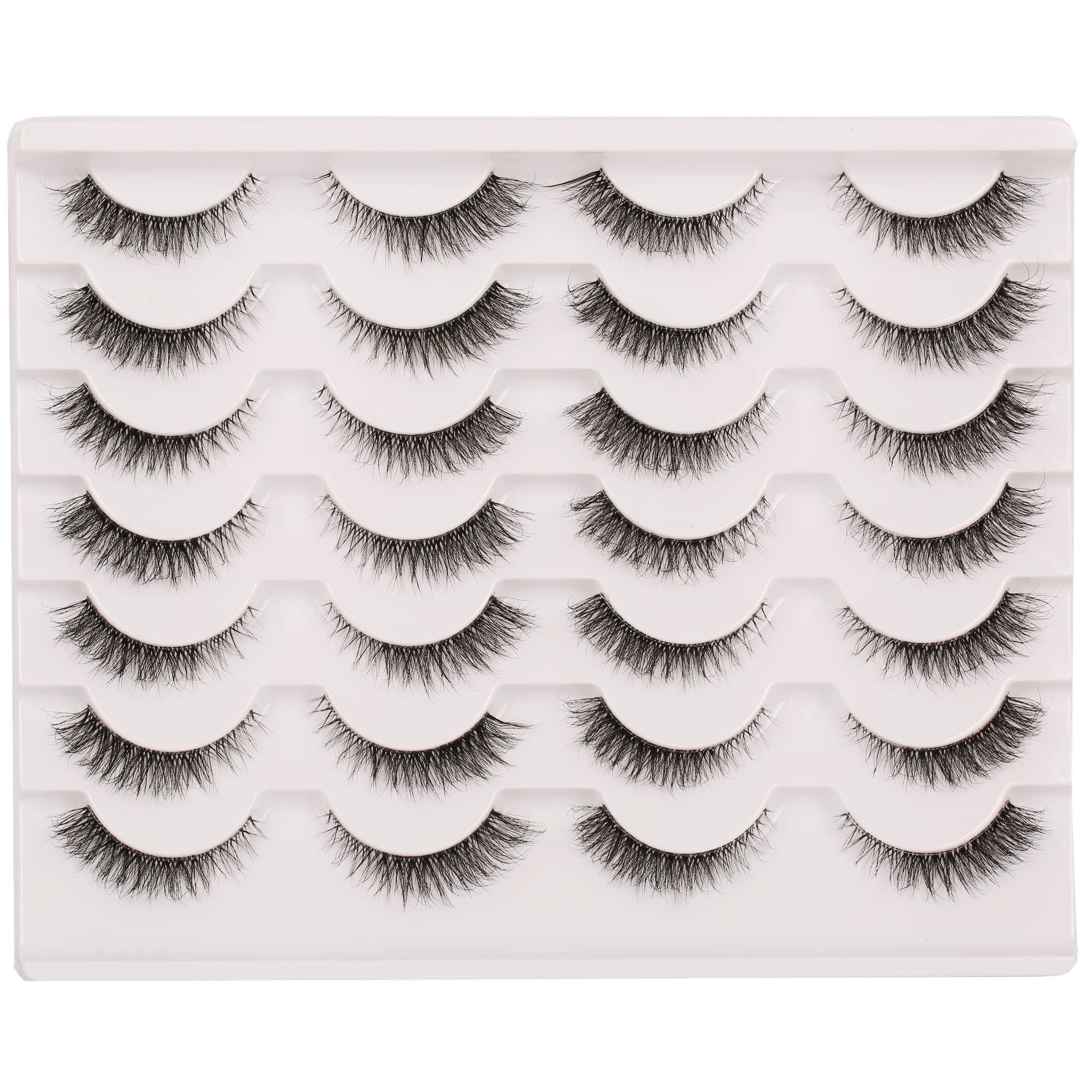 Gmagictobo False Eyelashes Natural Short Clear Band Cat Eye Lashes Light 3D Faux Mink Eyelashes Wispy Fake Eye Lashes Pack 14 Pairs