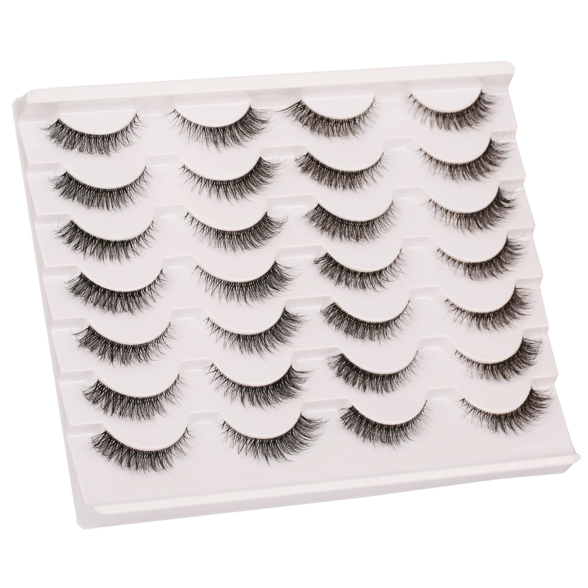 Gmagictobo False Eyelashes Natural Short Clear Band Cat Eye Lashes Light 3D Faux Mink Eyelashes Wispy Fake Eye Lashes Pack 14 Pairs