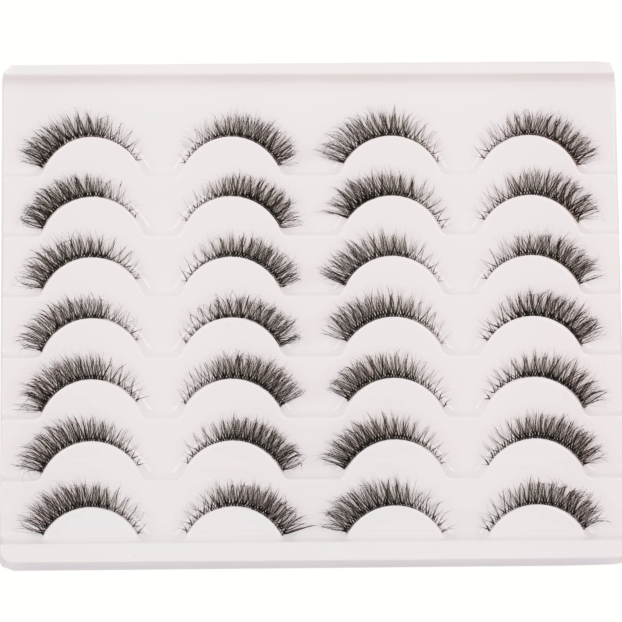 Gmagictobo False Eyelashes Natural Short Clear Band Cat Eye Lashes Light 3D Faux Mink Eyelashes Wispy Fake Eye Lashes Pack 14 Pairs