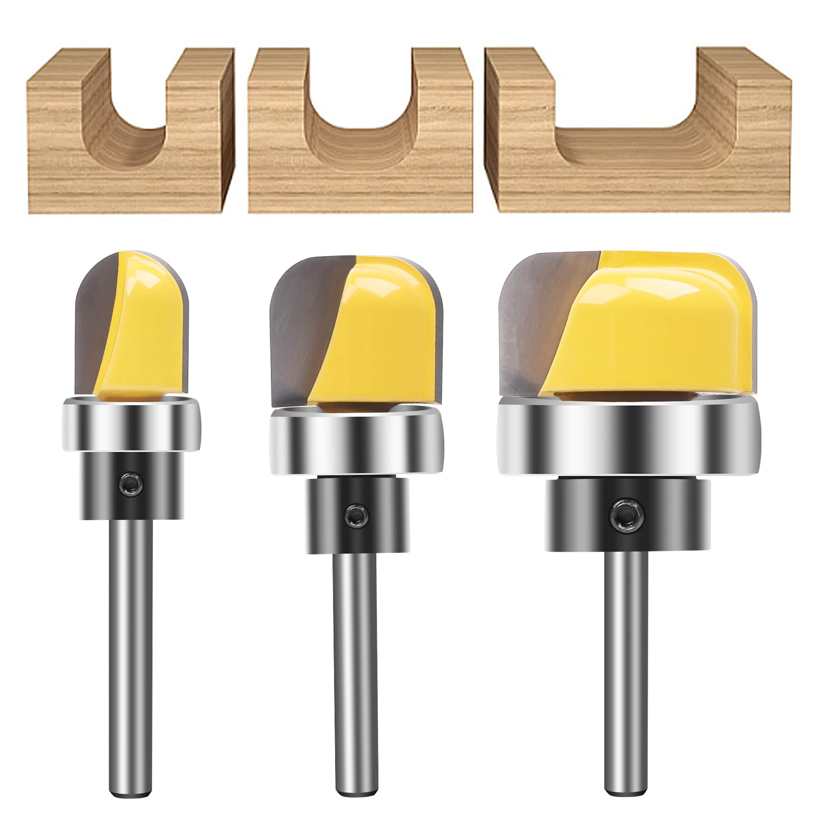 MNA Dish Carving Router Bits,3Pcs 1/4 Inch Shank Bowl and Tray Template Router Bit Set with Ball Bearing,Designed for woodworkers