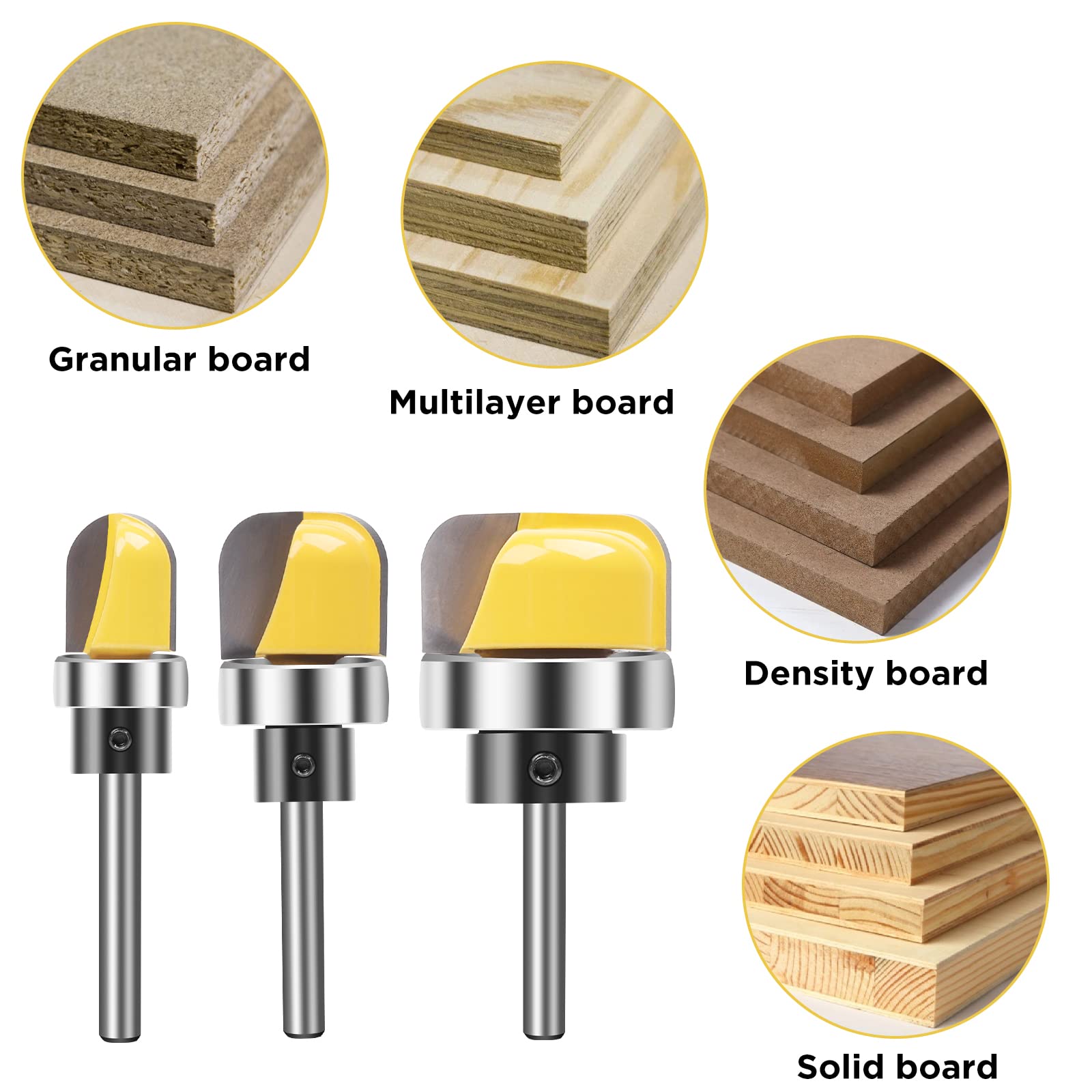 MNA Dish Carving Router Bits,3Pcs 1/4 Inch Shank Bowl and Tray Template Router Bit Set with Ball Bearing,Designed for woodworkers