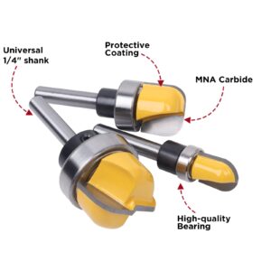 MNA Dish Carving Router Bits,3Pcs 1/4 Inch Shank Bowl and Tray Template Router Bit Set with Ball Bearing,Designed for woodworkers