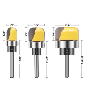 MNA Dish Carving Router Bits,3Pcs 1/4 Inch Shank Bowl and Tray Template Router Bit Set with Ball Bearing,Designed for woodworkers