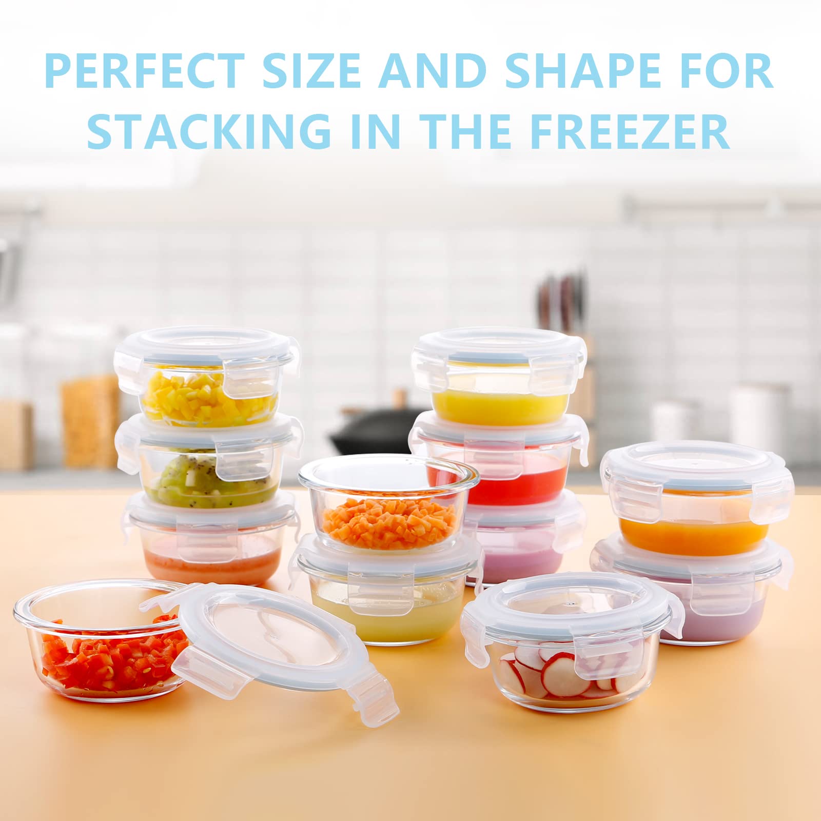 Luvan 7oz Glass Baby Food Containers, 12 Pack Baby Food Jars with Lids Leakproof, Stackable Baby Food Storage Containers Freezer Safe, Baby Bullet Containers for Fruit Purees and Vegetable Mashes