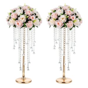 nuptio wedding centerpieces gold vases: 2 pcs 21.7in tall crystal flower vase metal flowers stand for party tables decorations - elegant bulk weddings decoration table chandelier centerpiece stands