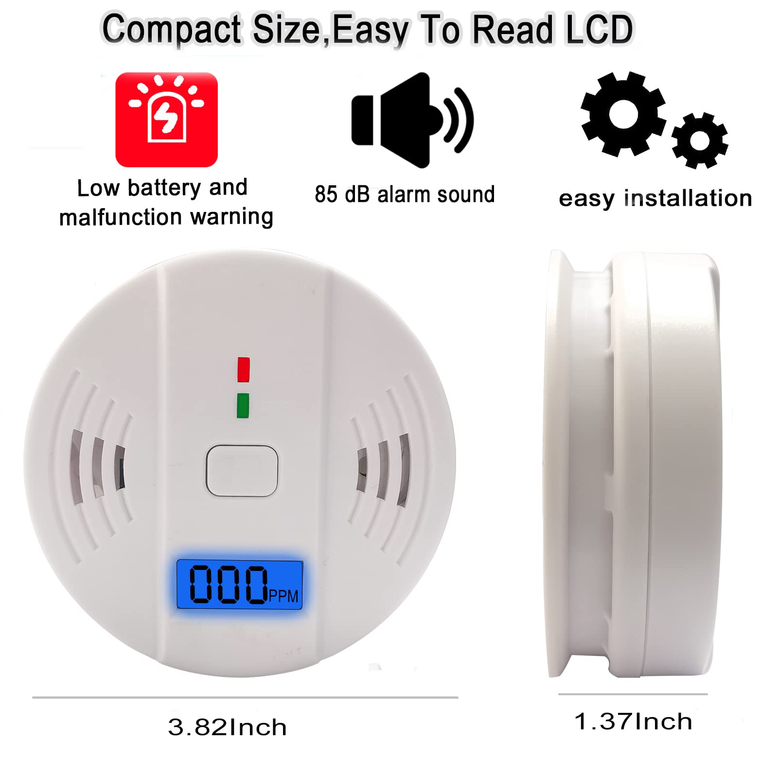 Carbon Monoxide Detectors, CO Monitor Alarm Detector Complies with UL 2034 Standards,CO Sensor with LED Digital Display for Kitchen Bathroom Bedroom Coal Stove