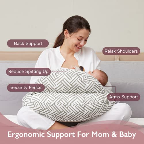 Momcozy Original Nursing Pillow, Ergonomic Breastfeeding Pillows with Security Fence for Baby, Adjustable Waist Strap and Removable Cotton Cover, Geometry