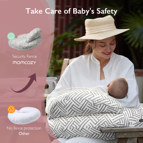 Momcozy Original Nursing Pillow, Ergonomic Breastfeeding Pillows with Security Fence for Baby, Adjustable Waist Strap and Removable Cotton Cover, Geometry