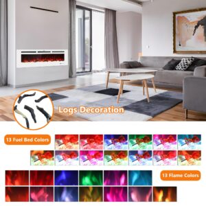 Velaychimney 60" Electric Fireplace Inserts, Recessed and Wall Mounted Fireplace Heater with 13 Flame & Fuel Bed Colors, Remote & Touch Screen, Timer, Logs & Crystals, 750/1500W, White