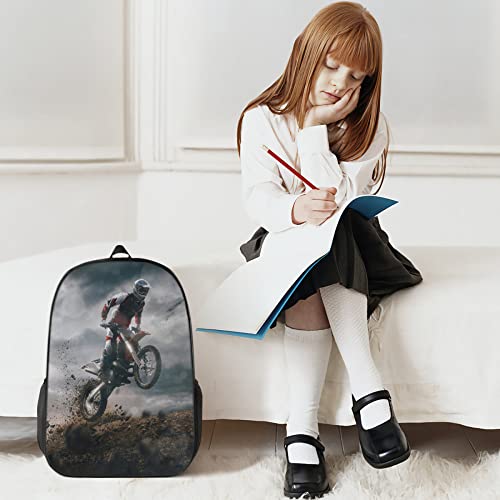 KXZOYLM Dirt Bike Backpack for Kids Cool Motorcycle School Backpacks 3 Pieces Set School Bookbag with Lunch Bag And Pencil Case Casual Motorcycle Vehicle Shoulder Bag for Teen Boys Girls