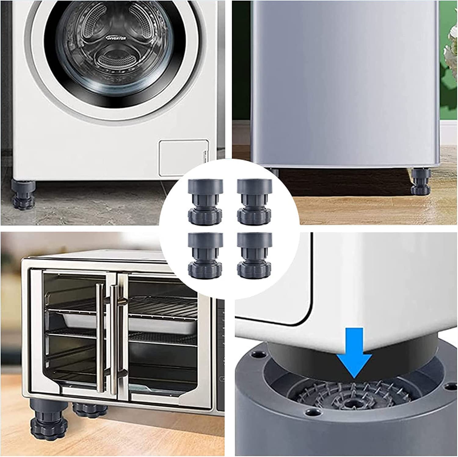 4 Pcs Adjustable Height Washing Machine Support,Shock and Noise Cancelling Washing Machine Support Pads for All Washing Machine Protects Laundry Room Floor