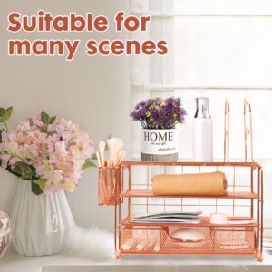 Barelove Rose Gold Desk Organizer with Pen Holder, 4-Trays Mesh Paper Letter File Sorter with 5 Upright Document Rack & Drawer, Desktop Metal Storage Magazine Folder for Home Office School Supplies