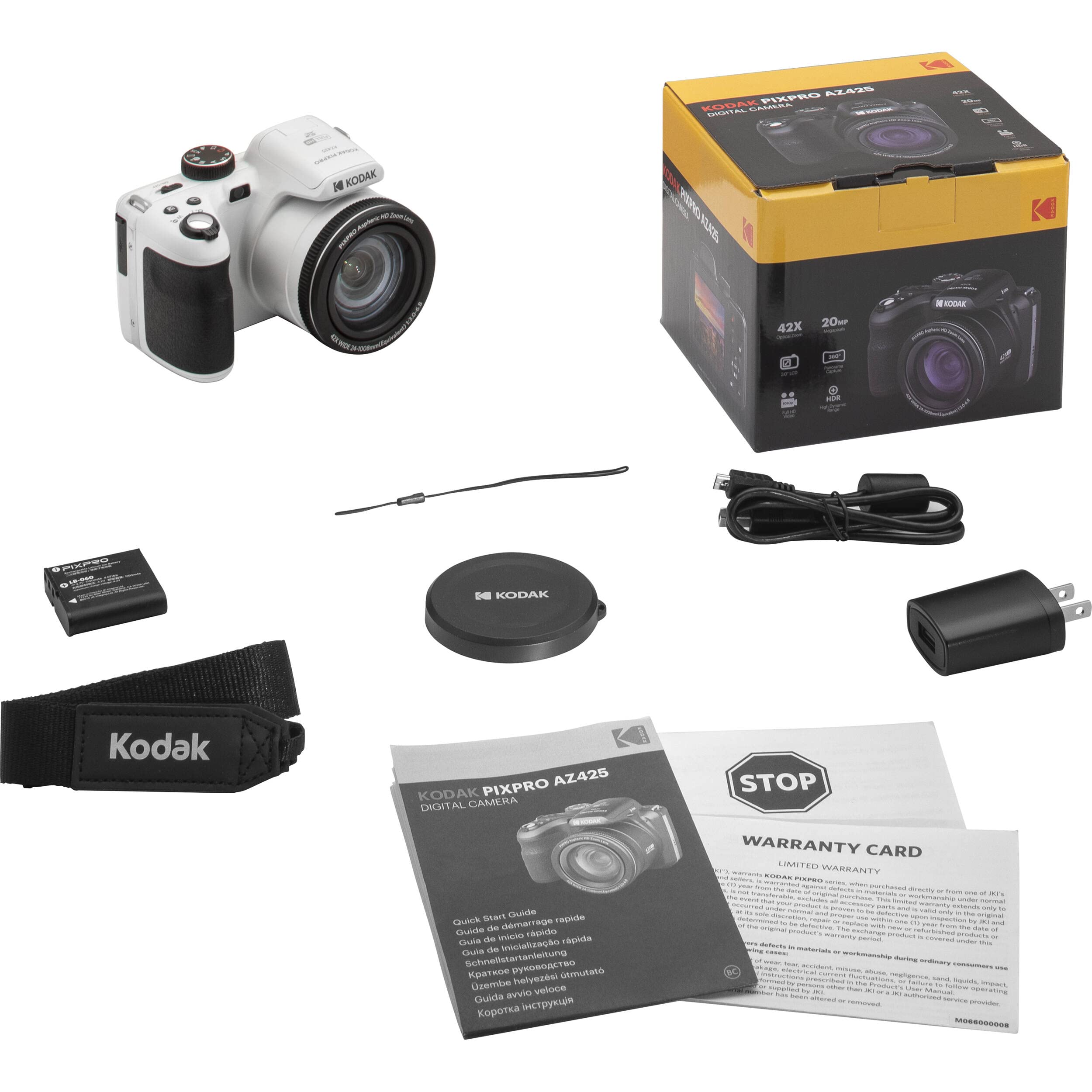 Kodak PIXPRO AZ425 Digital Camera + Camera Case + 128GB Memory Card (White)