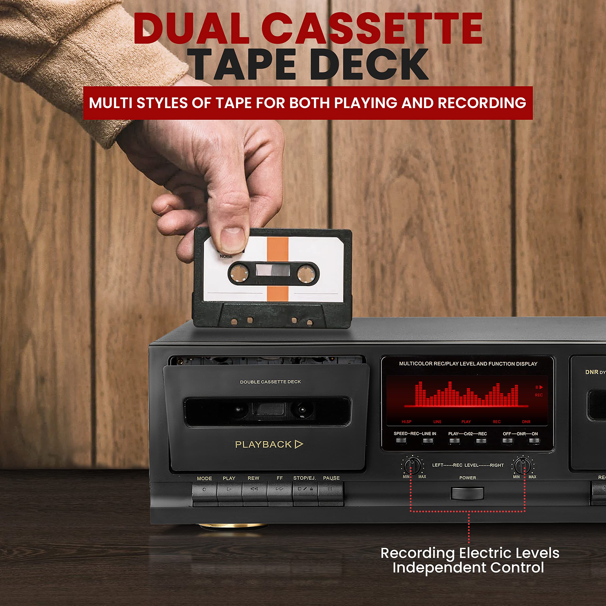 Pyle Dual Cassette Deck Stereo - Compact & Portable Hi-Fi Tape Recorder Player with Digital Professional Noise Reducing System, Automatic Recording, RCA Cables - Record & Play Audio/Music - PT639D