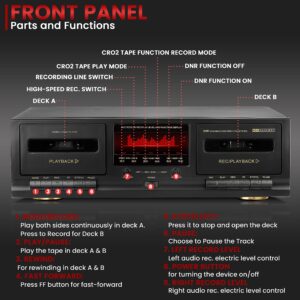 Pyle Dual Cassette Deck Stereo - Compact & Portable Hi-Fi Tape Recorder Player with Digital Professional Noise Reducing System, Automatic Recording, RCA Cables - Record & Play Audio/Music - PT639D