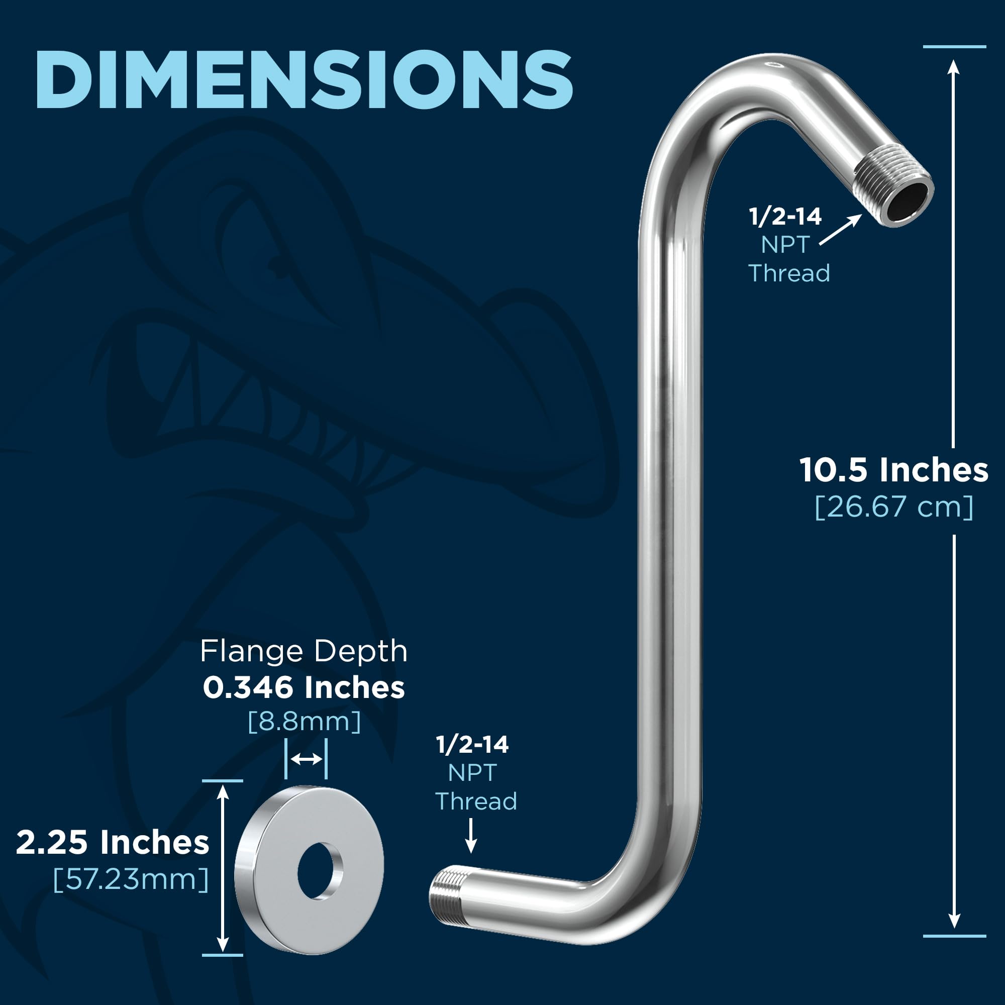 ALL METAL 10.5" S-Shaped Shower Arm - CHROME - High Rise Shower Head Riser - Universal Compatibility - Perfect for Tall People & Rain Shower