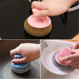 6 Pcs Sponges for Kitchen - Stainless Steel Scrubber with Handle - Heavy Duty Pot Scrubbers Dish Scrubber Cleaning Brush