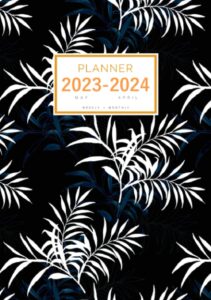 planner 2023-2024: a5 small weekly and monthly organizer from may 2023 to april 2024 | dark-light tropical plant leaf design black