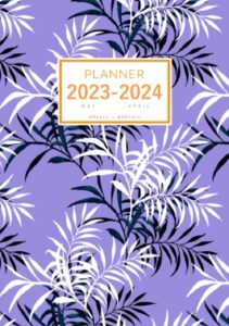 planner 2023-2024: a5 small weekly and monthly organizer from may 2023 to april 2024 | dark-light tropical plant leaf design blue-violet