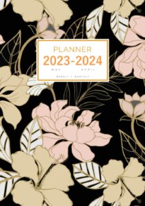 planner 2023-2024: a4 weekly and monthly organizer from may 2023 to april 2024 | hand-drawn elegant flower design black