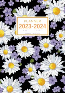 planner 2023-2024: a5 small weekly and monthly organizer from may 2023 to april 2024 | sweet chamomile flower design black