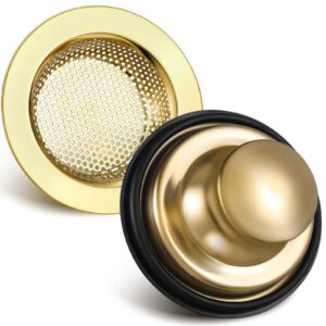 retisee 2 pcs kitchen sink drain strainer kitchen sink stopper kit basket stainless steel sink filter anti clogging sink plug for standard 3 1/2 inch kitchen sink garbage disposal (gold)