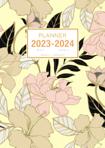 Planner 2023-2024: A4 Weekly and Monthly Organizer from May 2023 to April 2024 | Hand-Drawn Elegant Flower Design Yellow