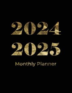 2024-2025 monthly planner: a large minimalist two year planner gold black cover (january 2024 to december 2025) | password logbook | important page | a4