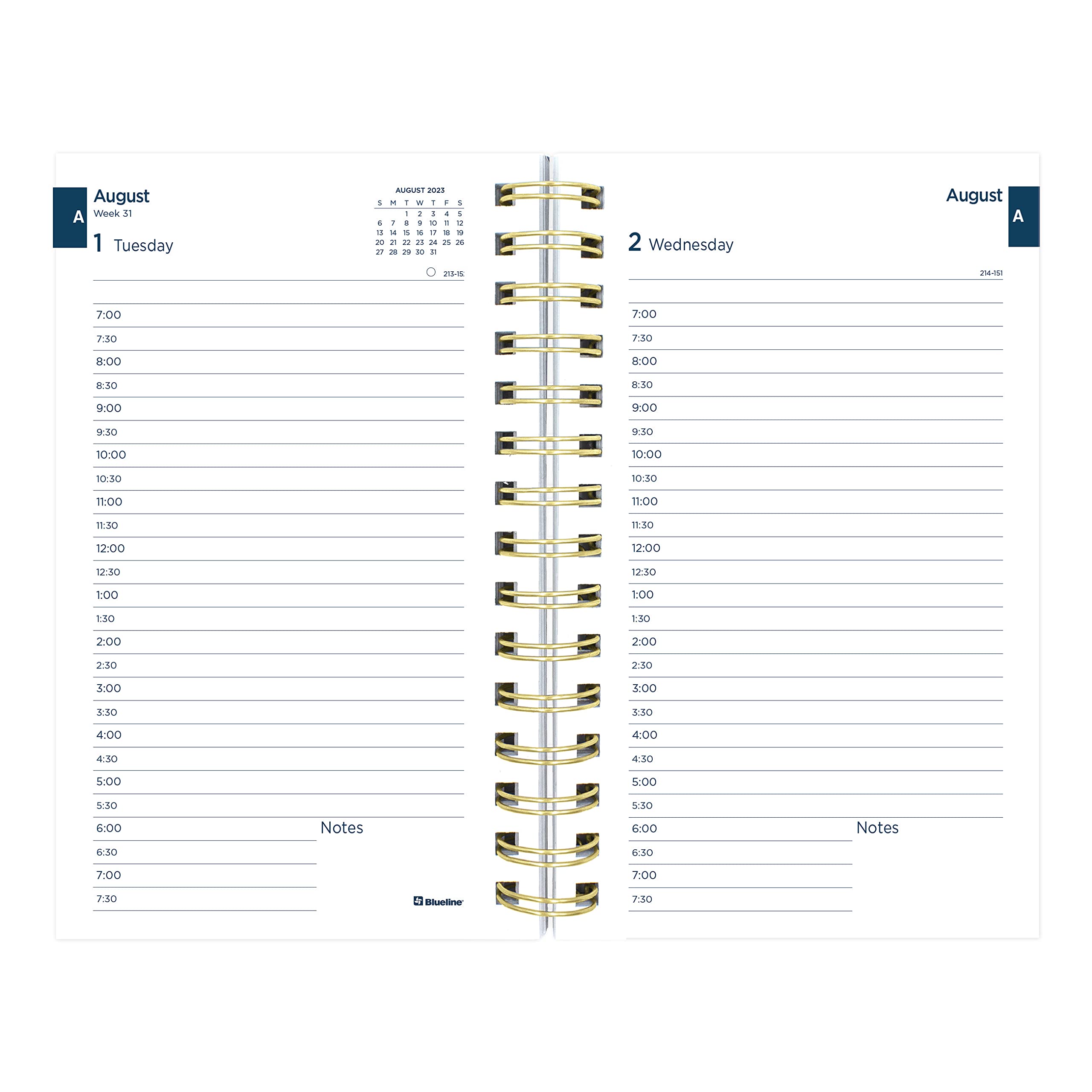 Blueline Essential Academic Daily/Monthly Planner, August 2023 to July 2024, Gold Twin-Wire Binding, Poly Cover, 8" x 5", Blossom Design, Pink (CA214PG.01-24)