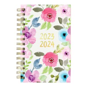 Blueline Essential Academic Daily/Monthly Planner, August 2023 to July 2024, Gold Twin-Wire Binding, Poly Cover, 8" x 5", Blossom Design, Pink (CA214PG.01-24)