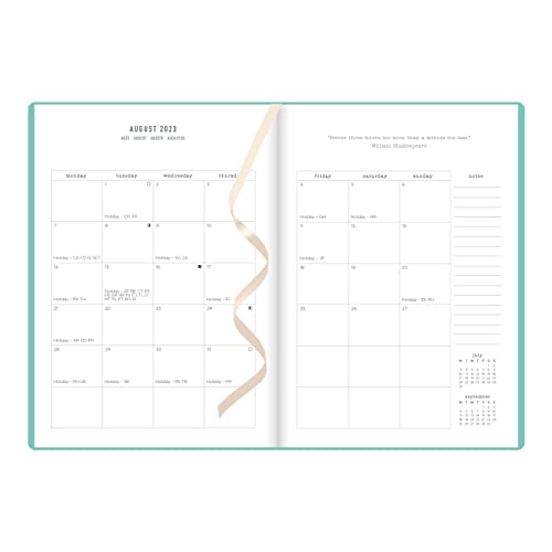 Letts of London Inspire Academic Weekly/Monthly Planner, August 2023 to July 2024, Week-to-View, Sewn Binding, Multilingual, A5 Size, 8.25" x 5.875", Green (C031389-24)