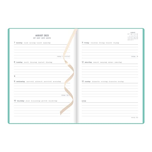 Letts of London Inspire Academic Weekly/Monthly Planner, August 2023 to July 2024, Week-to-View, Sewn Binding, Multilingual, A5 Size, 8.25" x 5.875", Green (C031389-24)