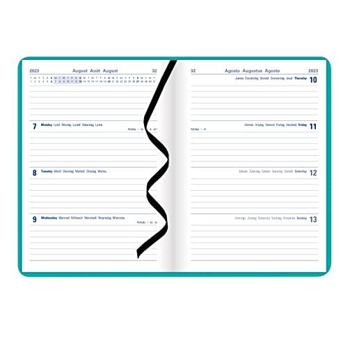 Letts of London Dazzle Academic Weekly Planner, August 2023 to July 2024, Week-to-View, Sewn Binding, Multilingual, A5 Size, 8.25" x 5.875", Turquoise (C030613-24)