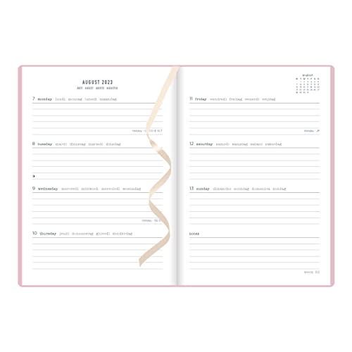 Letts of London Inspire Academic Weekly/Monthly Planner, August 2023 to July 2024, Week-to-View, Sewn Binding, Multilingual, A5 Size, 8.25" x 5.875", Pink (C031388-24)