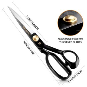 Fabric Scissors - 10 Inch (25.4 cm) Professional Sewing Scissor High Carbon Steel Sharp Scissors, Heavy Duty Leather Scissors for Cutting Fabric, Clothes, Leather, Raw Materials (Right Hand, Black)