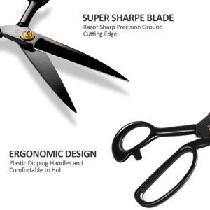 Fabric Scissors - 10 Inch (25.4 cm) Professional Sewing Scissor High Carbon Steel Sharp Scissors, Heavy Duty Leather Scissors for Cutting Fabric, Clothes, Leather, Raw Materials (Right Hand, Black)