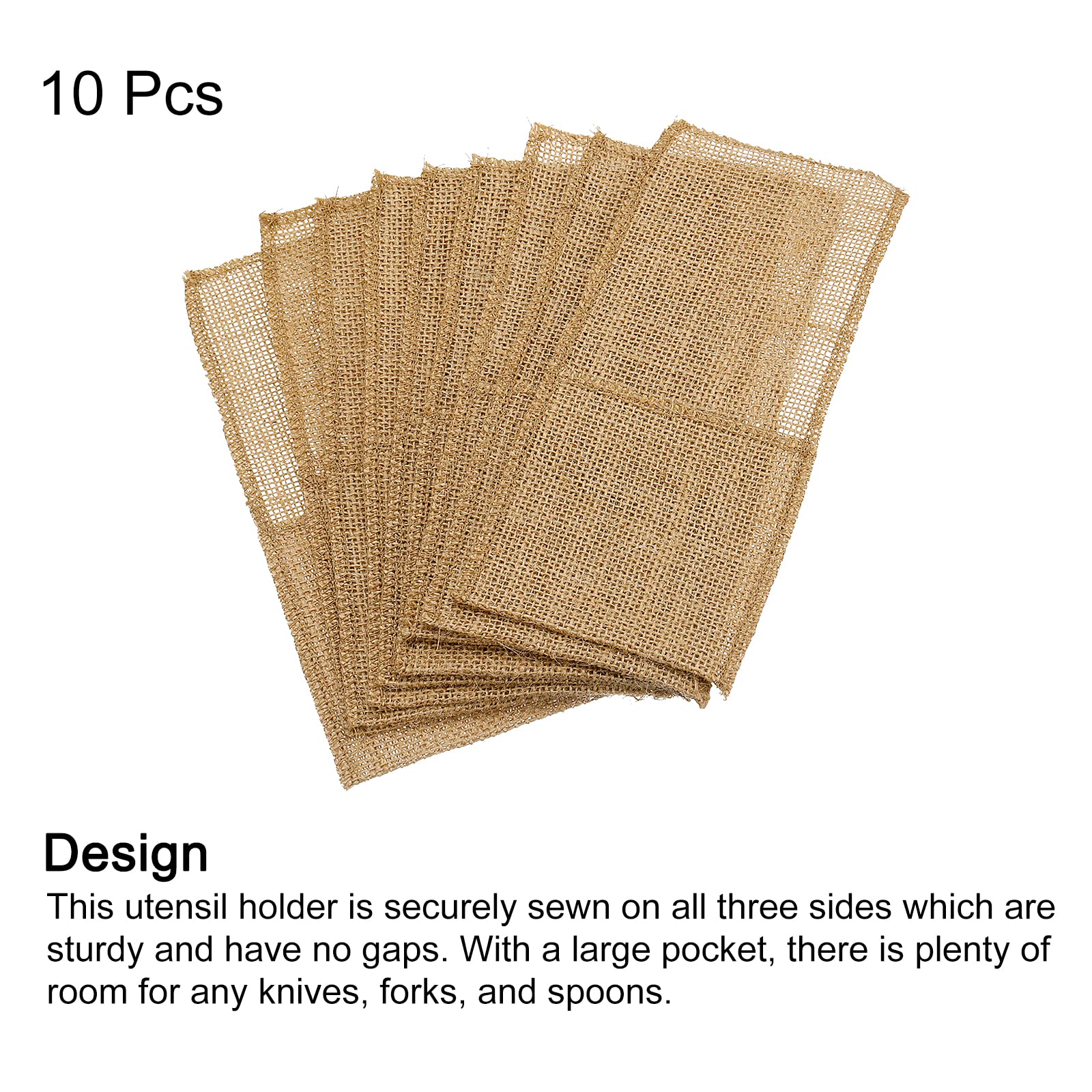 uxcell Burlap Lace Utensil Holders, 10Pcs Knife Forks Napkin Silverware Holder Bag Cutlery Pouch for Wedding Party Decoration