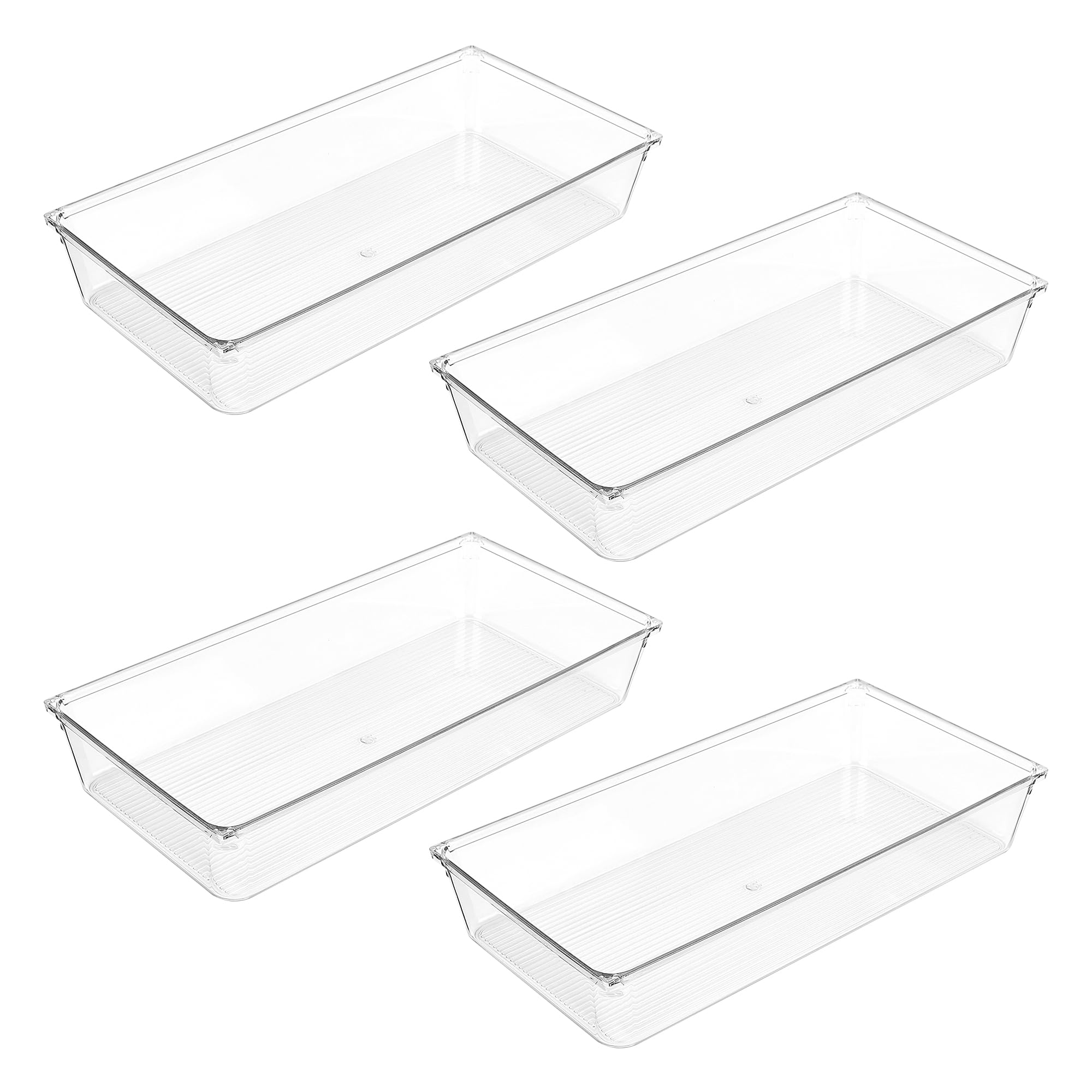 Vtopmart Kitchen Drawer Organizer for Large Utensils, 4 Pack 12" x 6" Plastic Silverware Organizer Trays for Cutlery, Flatware, Knife Storage, Versatile Vanity Makeup, Bathroom Drawer Storage Bins