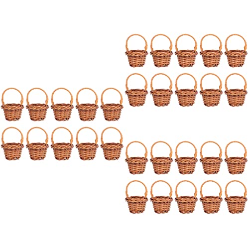 DOITOOL Rattan Mini Baskets with Handles, 30PCS Round Coffee Baskets for Party Favors Crafts Decor, 6 x 4 x 3cm