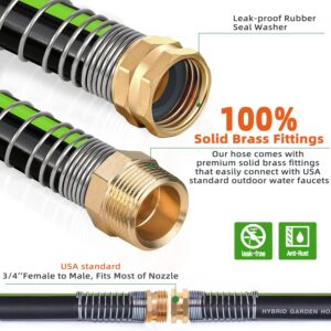 150 ft Hybrid Garden Hose–No Kink,Heavy Duty,Lightweigh Flexible,Leakproof Water Hose–5/8 in ID,3/4"Solid Brass Connectors-Rubber Car Hoses Pipe for outdoor Watering& Washing,600 Burst PSI