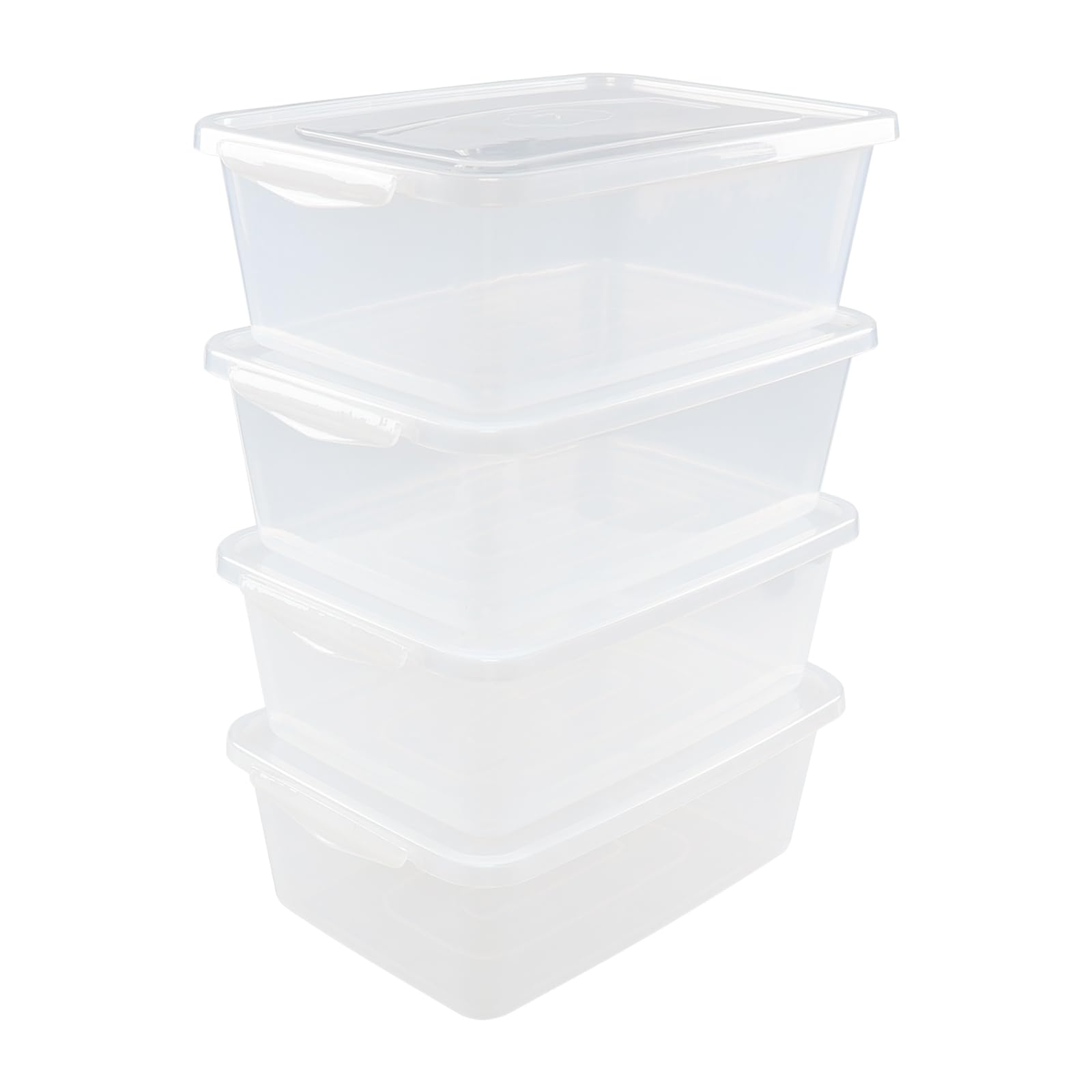 Zopnny 4 Pack 6.5 Qt. Stackable Storage Bins, Plastic Container Organizer with Latching Lid, Clear