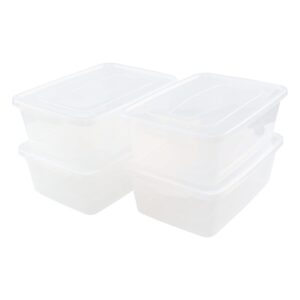 Zopnny 4 Pack 6.5 Qt. Stackable Storage Bins, Plastic Container Organizer with Latching Lid, Clear