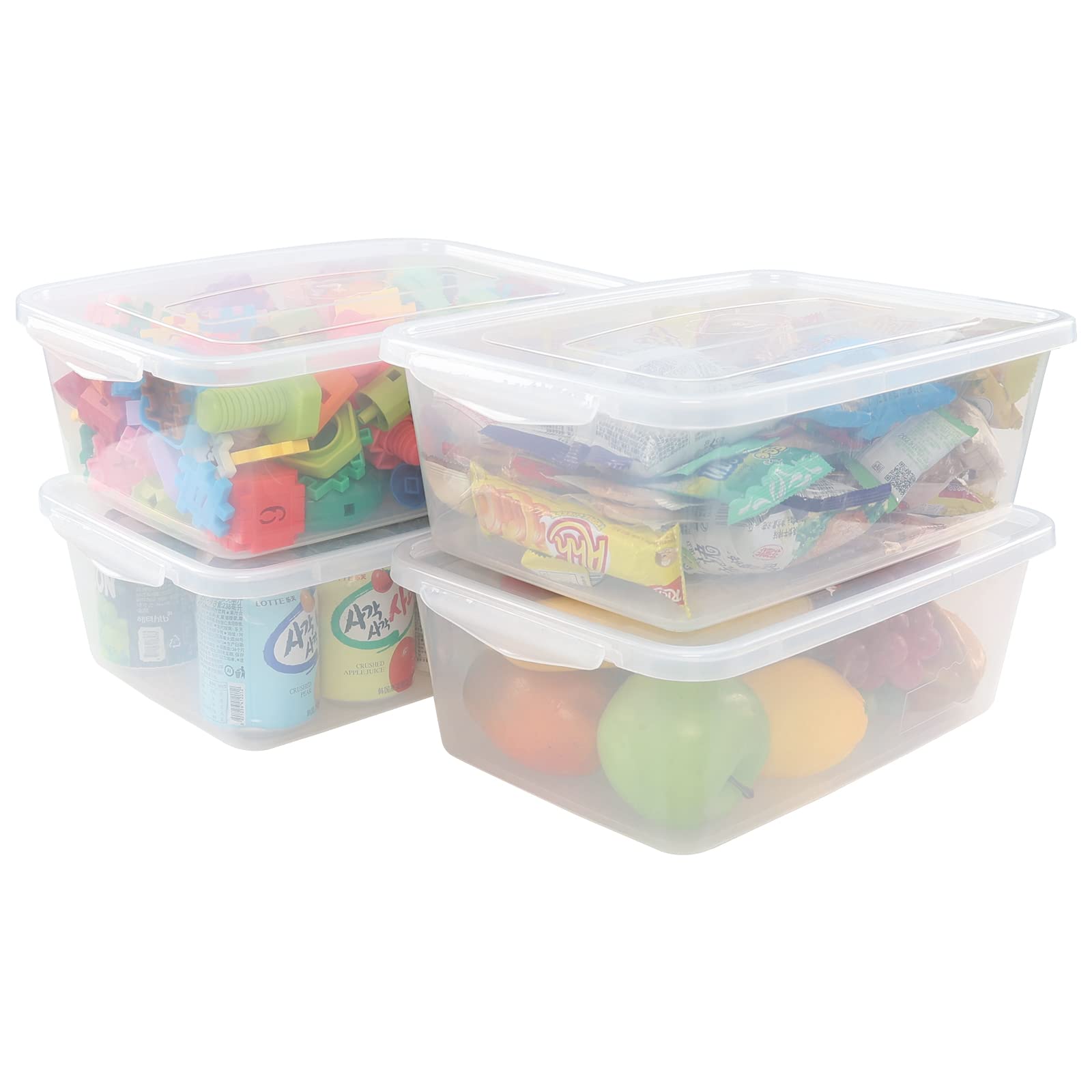 Zopnny 4 Pack 6.5 Qt. Stackable Storage Bins, Plastic Container Organizer with Latching Lid, Clear