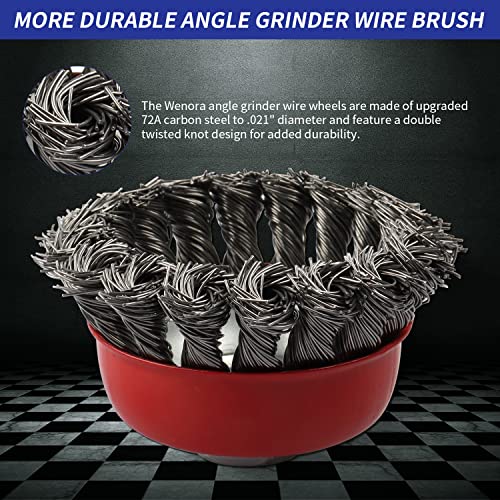 WENORA 3 Pack Wire Wheel Brush for Angle Grinder, 4 Inch Angle Grinder Wire Wheel, Wire Wheels for 4 1/2 Angle Grinder -5/8 Inch Threaded Arbor ,0.02 Inch Carbon Steel Wire Brush for Angle Grinder