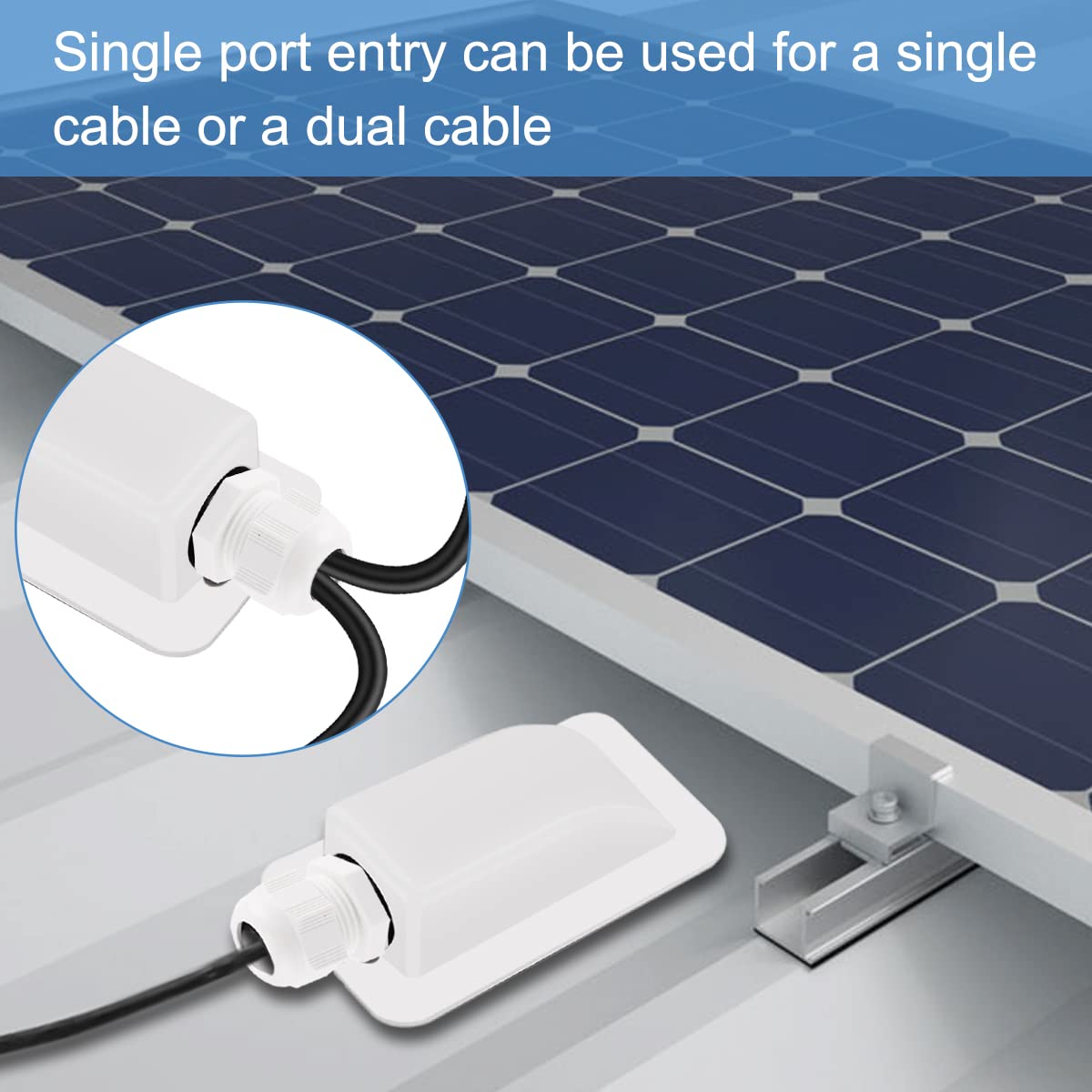 DKARDU Cable Entry Gland Solar Single Port Waterproof Housing Cable Duct ABS IP68 3-12mm for RV Boats, 2 PCS Solar Panel Wiring Mounting Brackets for Motorhomes Campervans Caravans, White