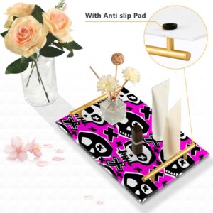 Gredecor Vanity Tray for Bathroom Counter Skull Funky Graffiti Style Decorative Kitchen Coffee Trays Acrylic Jewelry Perfume Makeup Organizer Tray Holder, Rectangle 7.87" x 11.8"