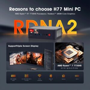 BOSGAME Mini PC H77, AMD Ryzen 7 7735HS, AMD Radeon 680M Graphics, 32GB DDR5 512GB PCIe 4.0 SSD Mini Computers Windows 11 Pro Mini Gaming PC, USB 4.0/Wi-Fi 6/Bluetooth 5.2/2.5Gbps LAN